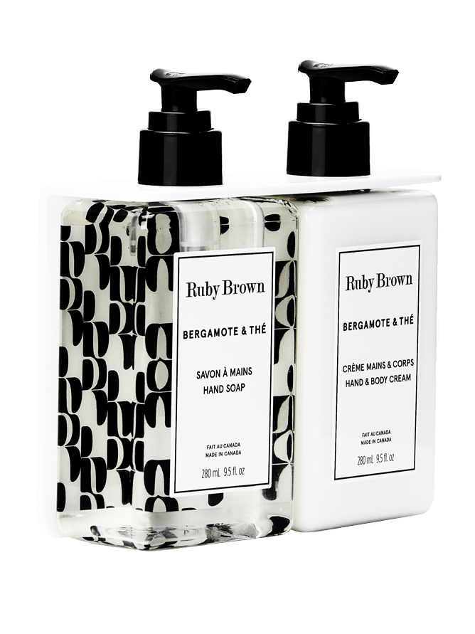 Wall-mounted 2 bottle-holder for soap and shampoo - Ruby Brown